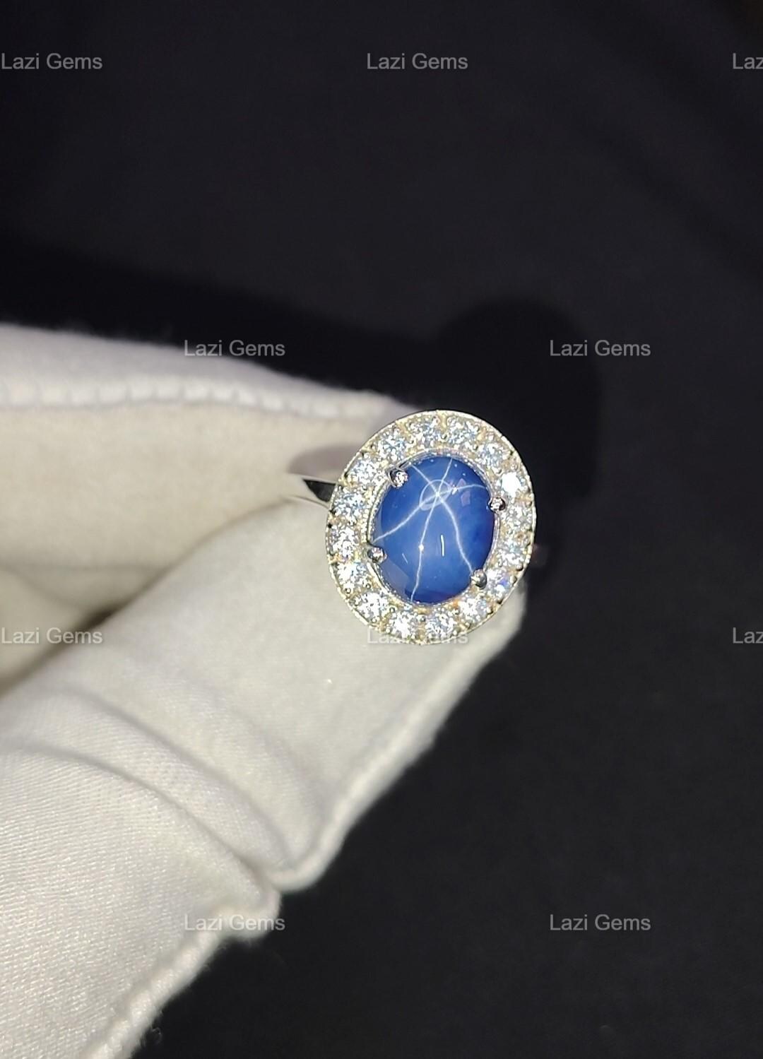 Vintage Blue Lindy Star Sapphire Ring Solitaire 925 Sterling Silver ...