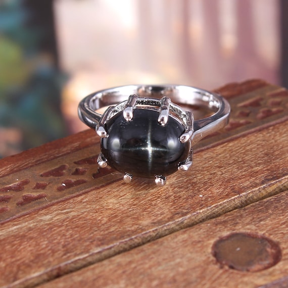 Black Star Sapphire Ring Minimalist Ring Star Ring Boho | Etsy