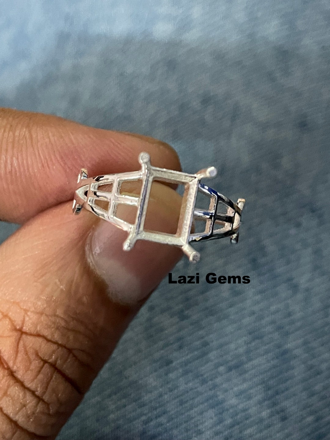 925 Sterling Sliver Rectangle Shape Ring- 7X9 MM Rectangle Semi Mount ...