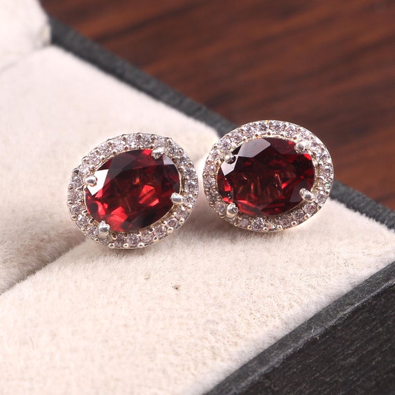 Garnet Stud Earrings Statement EarringsStud Art Deco | Etsy