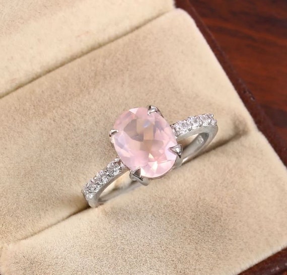 Rose Quartz Ring Oval Stone Rose Rings Women Rose Quartz - Etsy