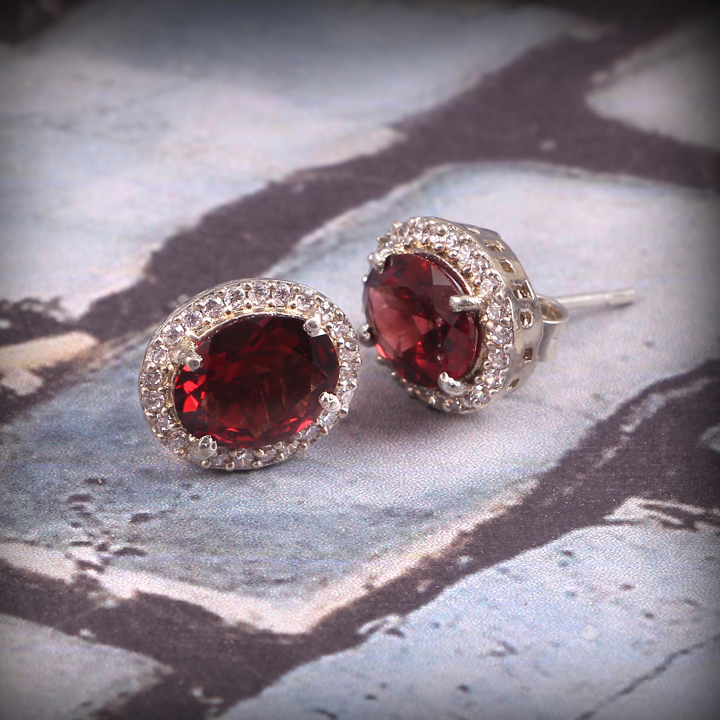 Garnet Stud Earrings Statement EarringsStud Art Deco | Etsy