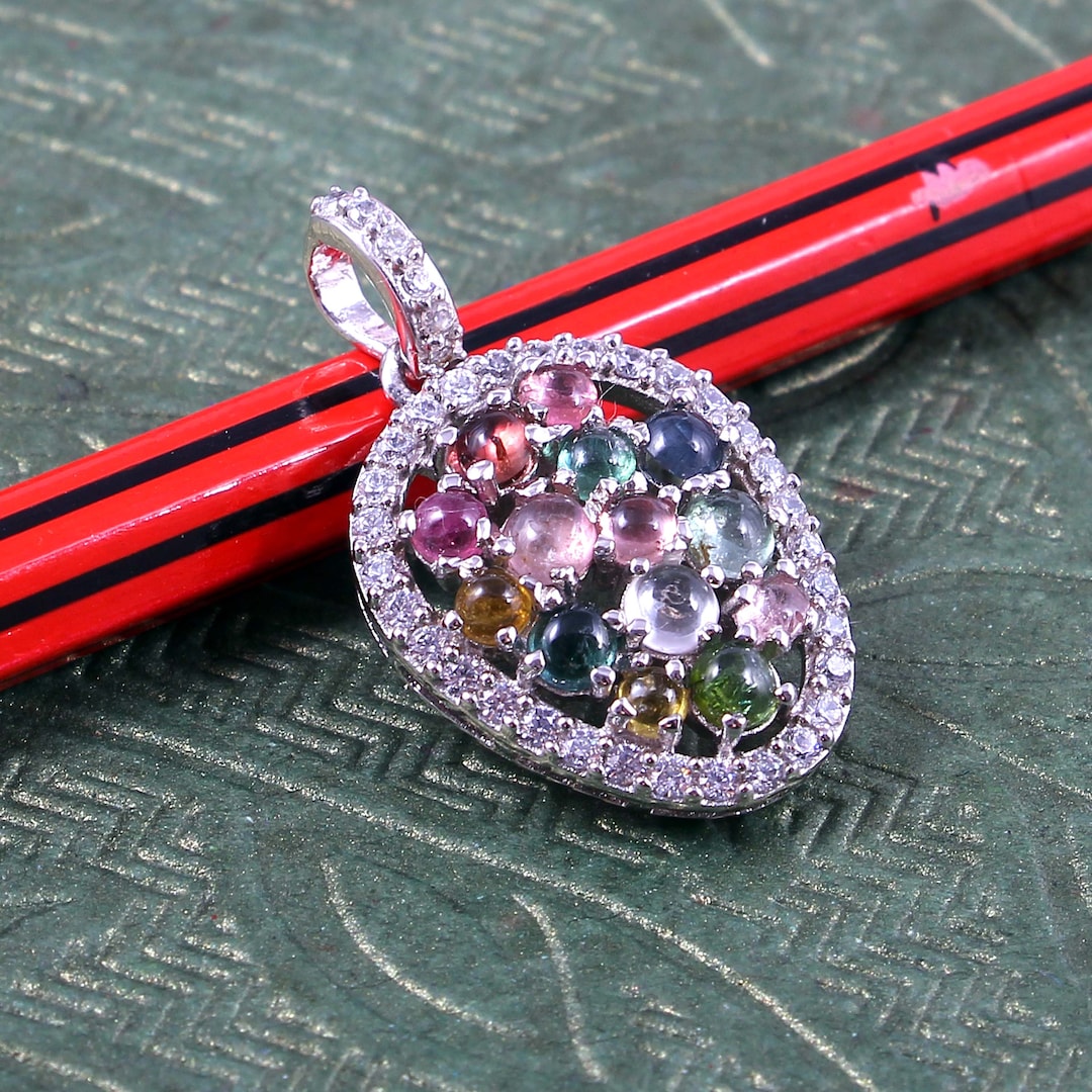 Tourmaline Pendant Multi Colour Round Pendant Jewelry Pendant Necklaces ...