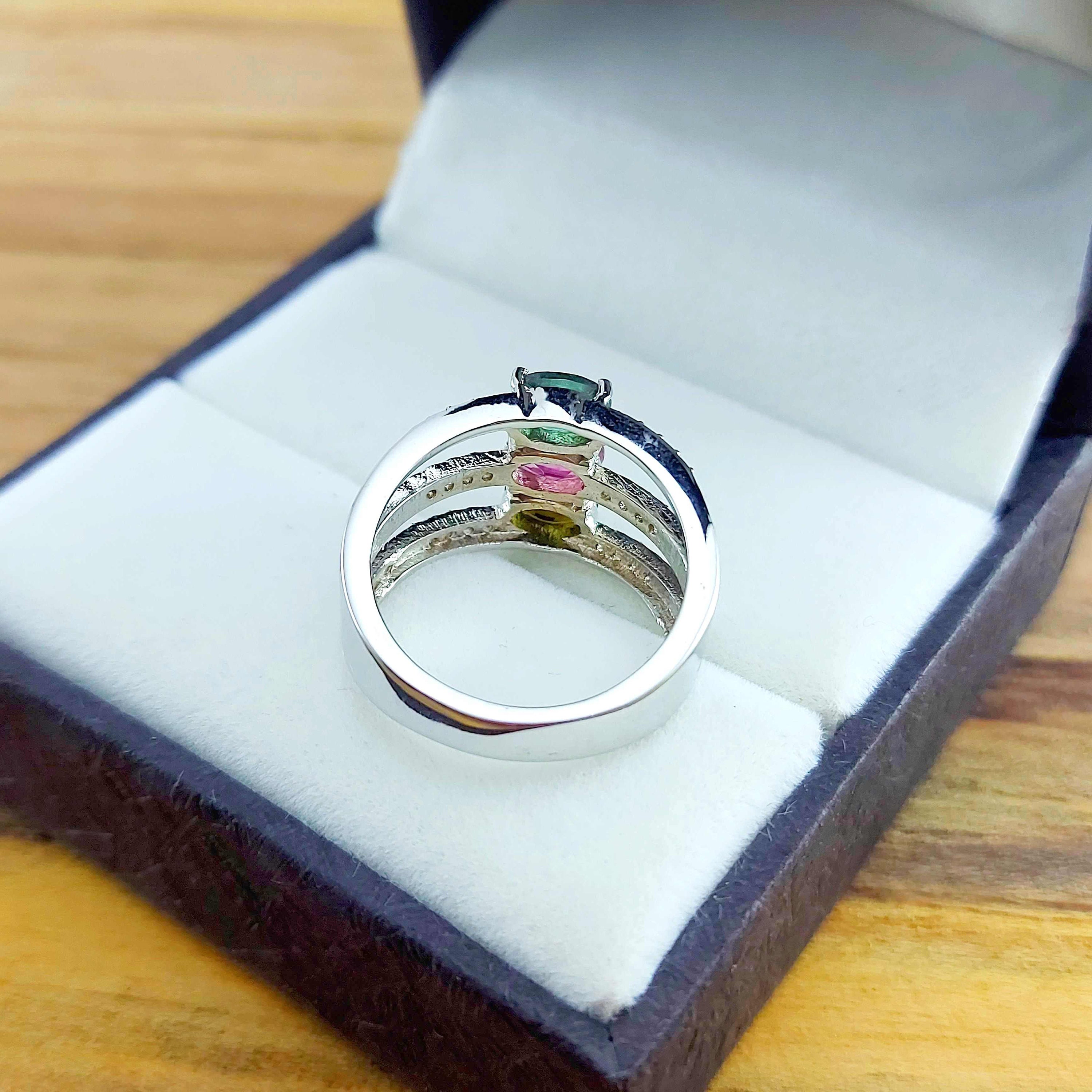 Tourmaline Ring Three Stone Ring Statement Ring Cocktail Ring - Etsy UK