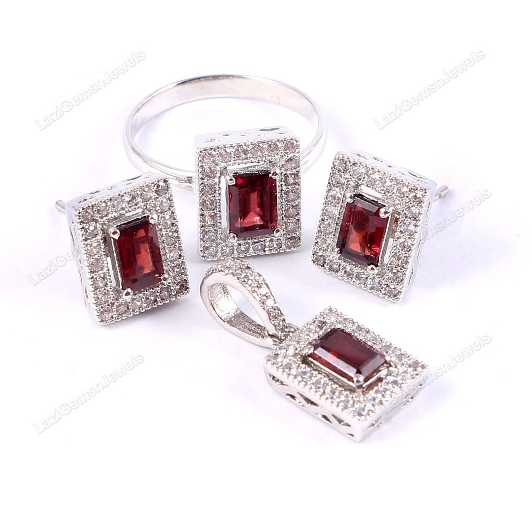 Real Garnet Jewelry Set in 925 Sterling Silver, Garnet Earrings, Garnet ...
