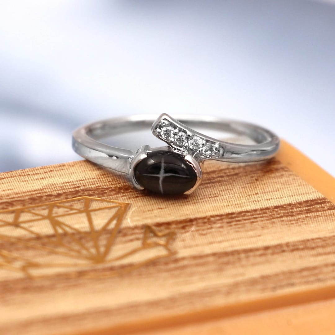 Black Star Sapphire Ring , Stacking Ring , Black Star Diopside Thin ...