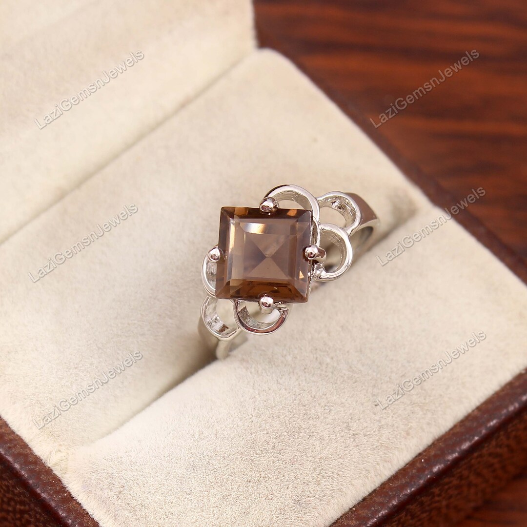 Smoky Quartz Ring Wedding Ring Square Quartz Ring 925 Sterling Silver ...