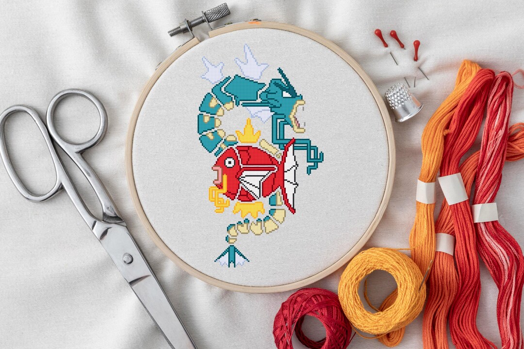 Magikarp & Gyarados Cubist Cross Stitch Pattern (PDF Download) - Etsy