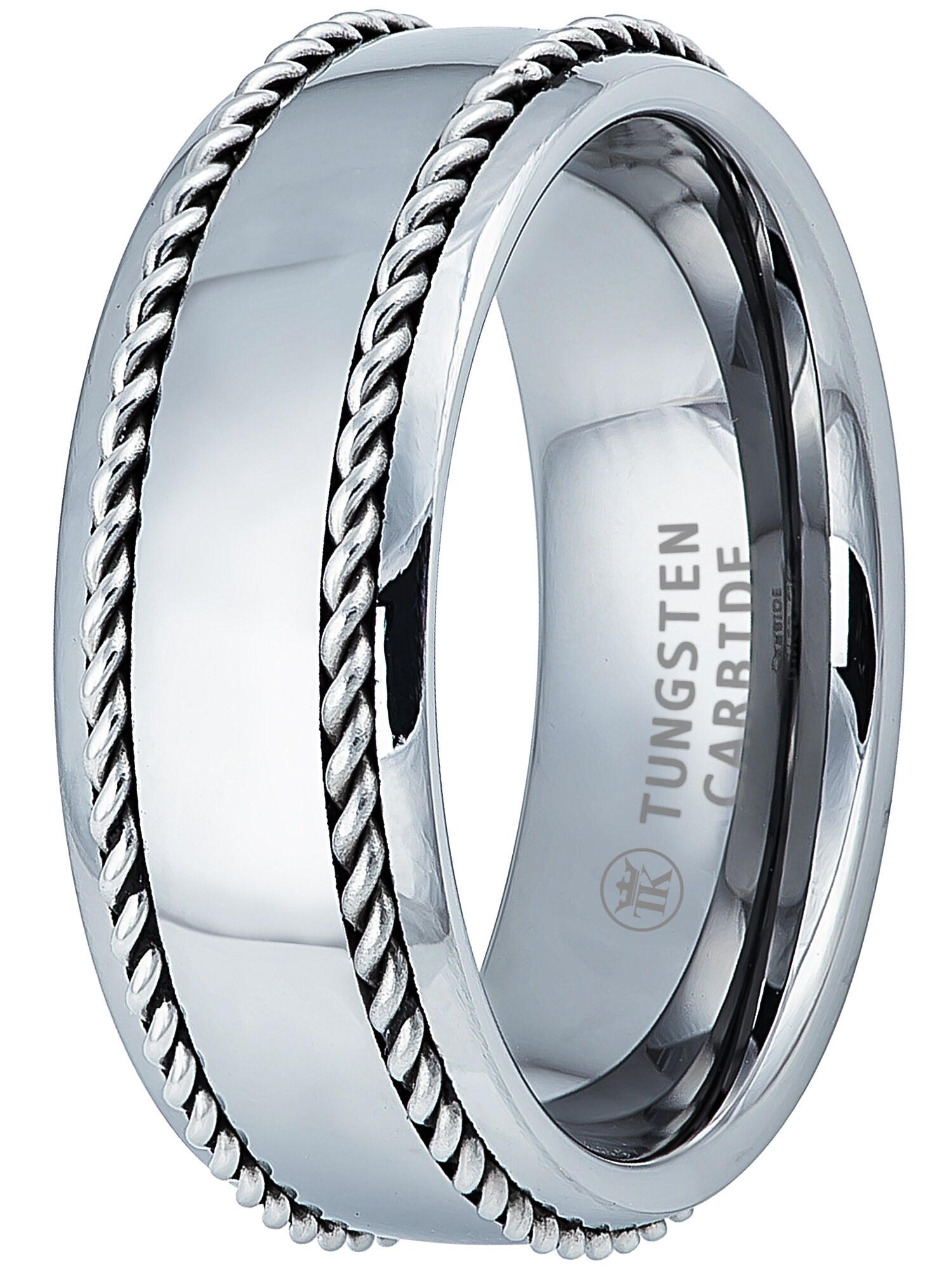 Polished Dome Tungsten Ring Stainless Steel Rope Inlaid Sides | Etsy