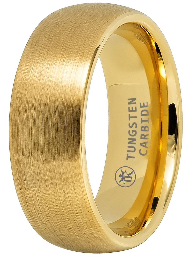 Brushed Classic Dome Yellow Gold Ion-plated Tungsten Ring - Etsy