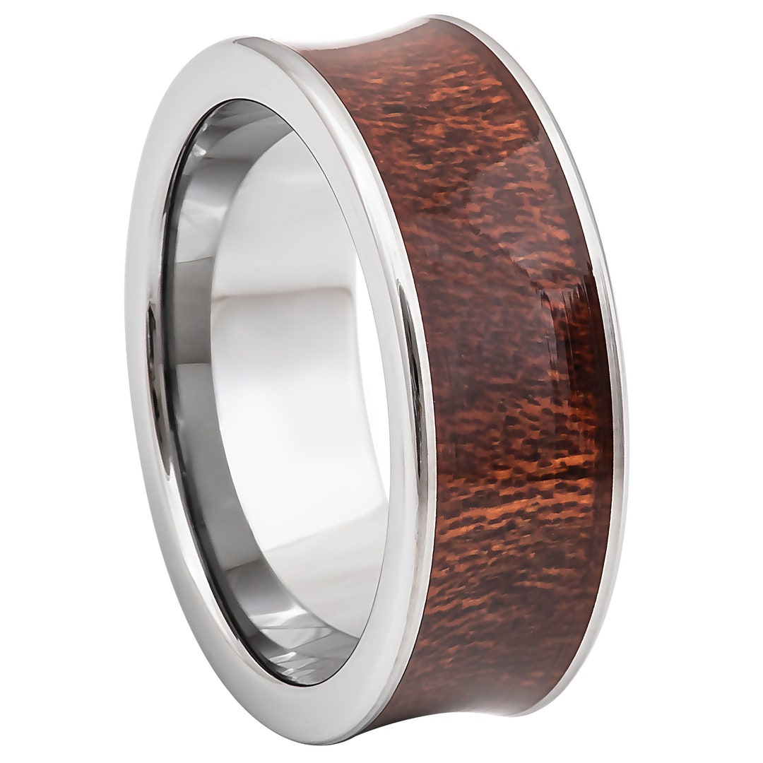 Tungsten Ring Men's Concave Wood Inlay Wedding Band Anniversary Band ...