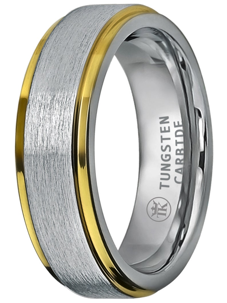 Brushed Finish Center Tungsten Carbide High Polished Yellow | Etsy