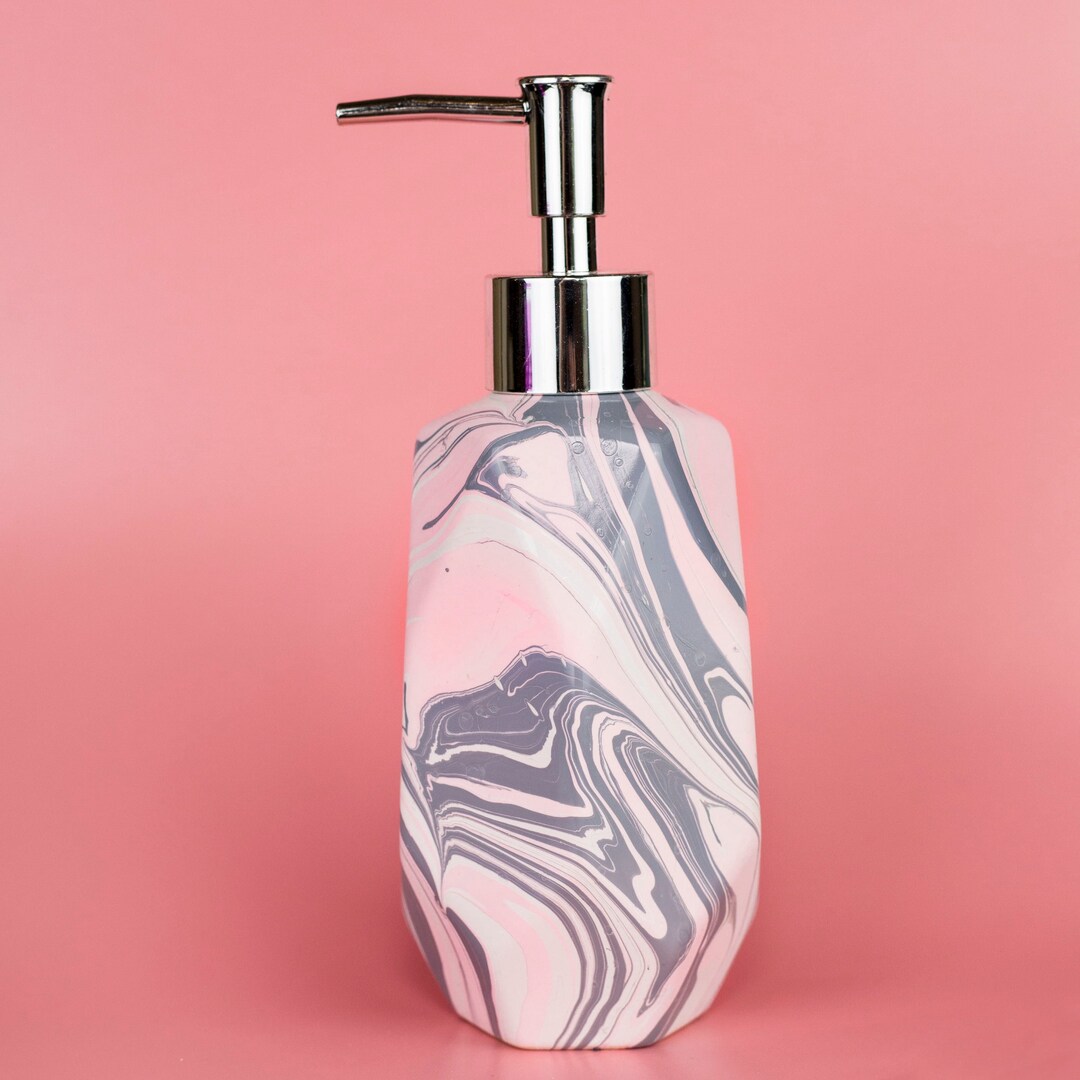 Hand Marbled Ceramic Soap Lotion Dispenser, Silver Pump, Geometric ...
