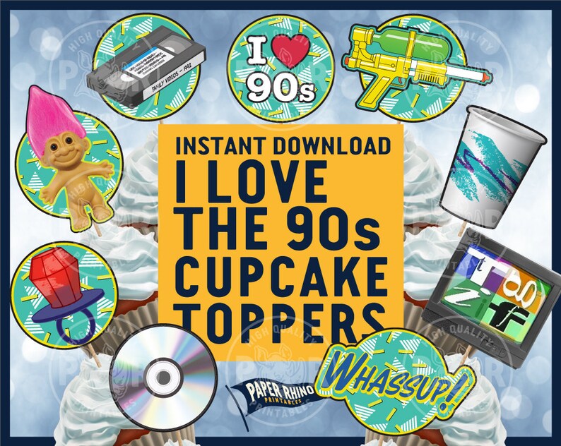 I Love the 90s Cupcake Toppers Party Props Dessert 1990s Decor 30th ...