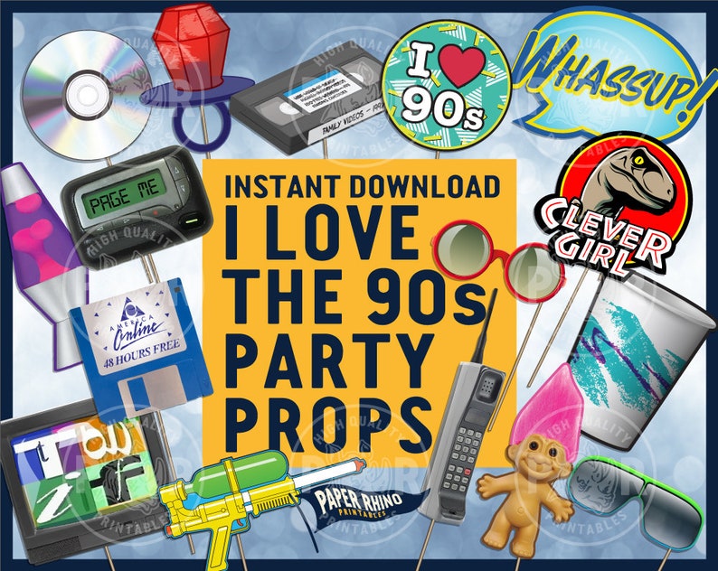 I Love the 90s Photo Booth Party Props - Decoration 1990s Decor 30th ...