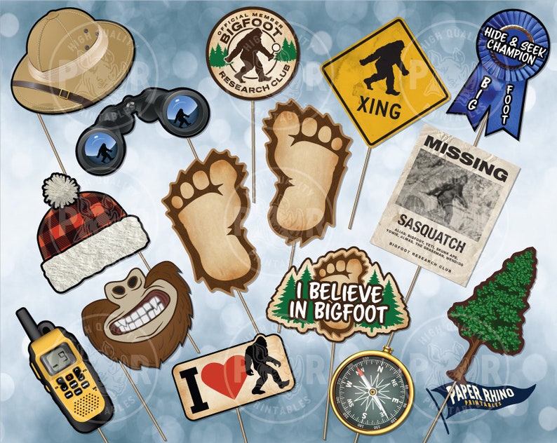 Bigfoot Photo Booth Party Props - Sasquatch Plaid Wood Tree Cryptid ...