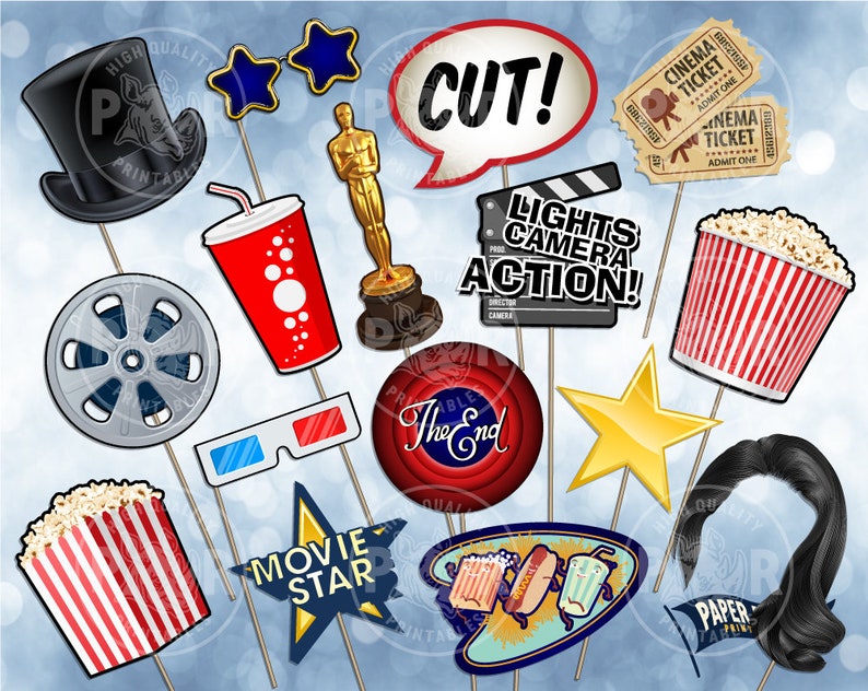 Movie Night Photo Booth Party Props Decoration Decor Popcorn Academy ...