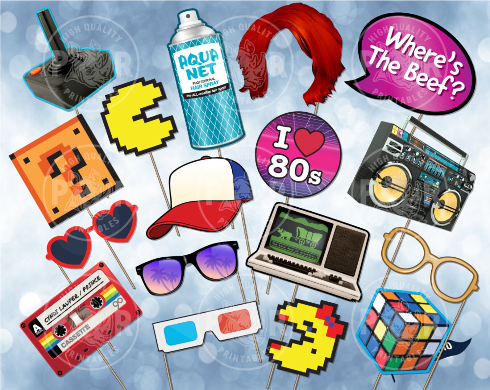 I Love the 80s Photo Booth Party Props - Decoration 1980s Decor 40th ...