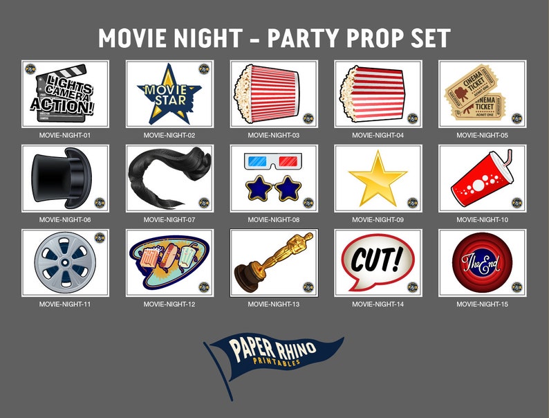 Movie Night Photo Booth Party Props Decoration Decor Popcorn Academy ...