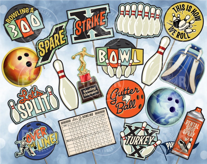 Bowling Photo Booth Party Props Decoration Strike Spare Pins 300 Ball ...