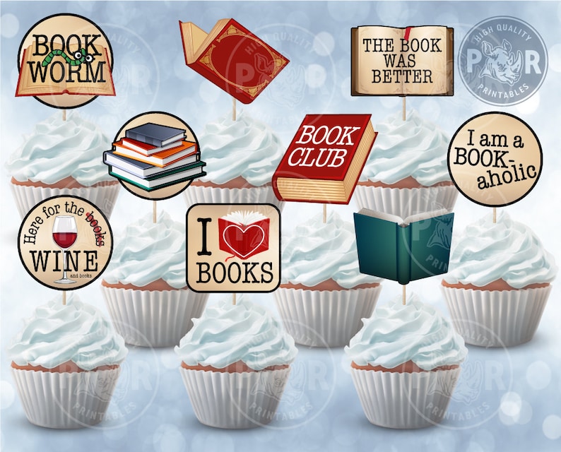 Book Club Cupcake Toppers - Party Props Dessert Wine Friends Reading ...