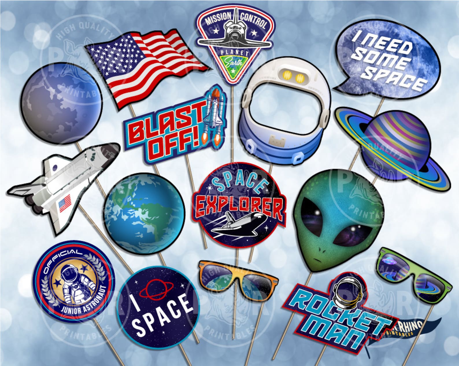 Space Explorer Photo Booth Party Props Astronaut Saturn Aliens UFO ...
