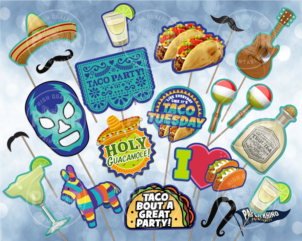 Taco Party Photo Booth Props - Fiesta Mexican Food Spanish Tuesday Holy ...