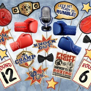 Boxing Photo Booth Party Props - Boxer Gloves Ring Bell Stars Round ...