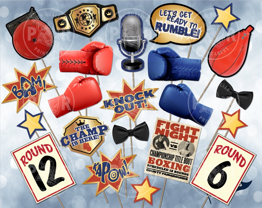 Boxing Photo Booth Party Props Boxer Gloves Ring Bell Stars Round Rocky ...