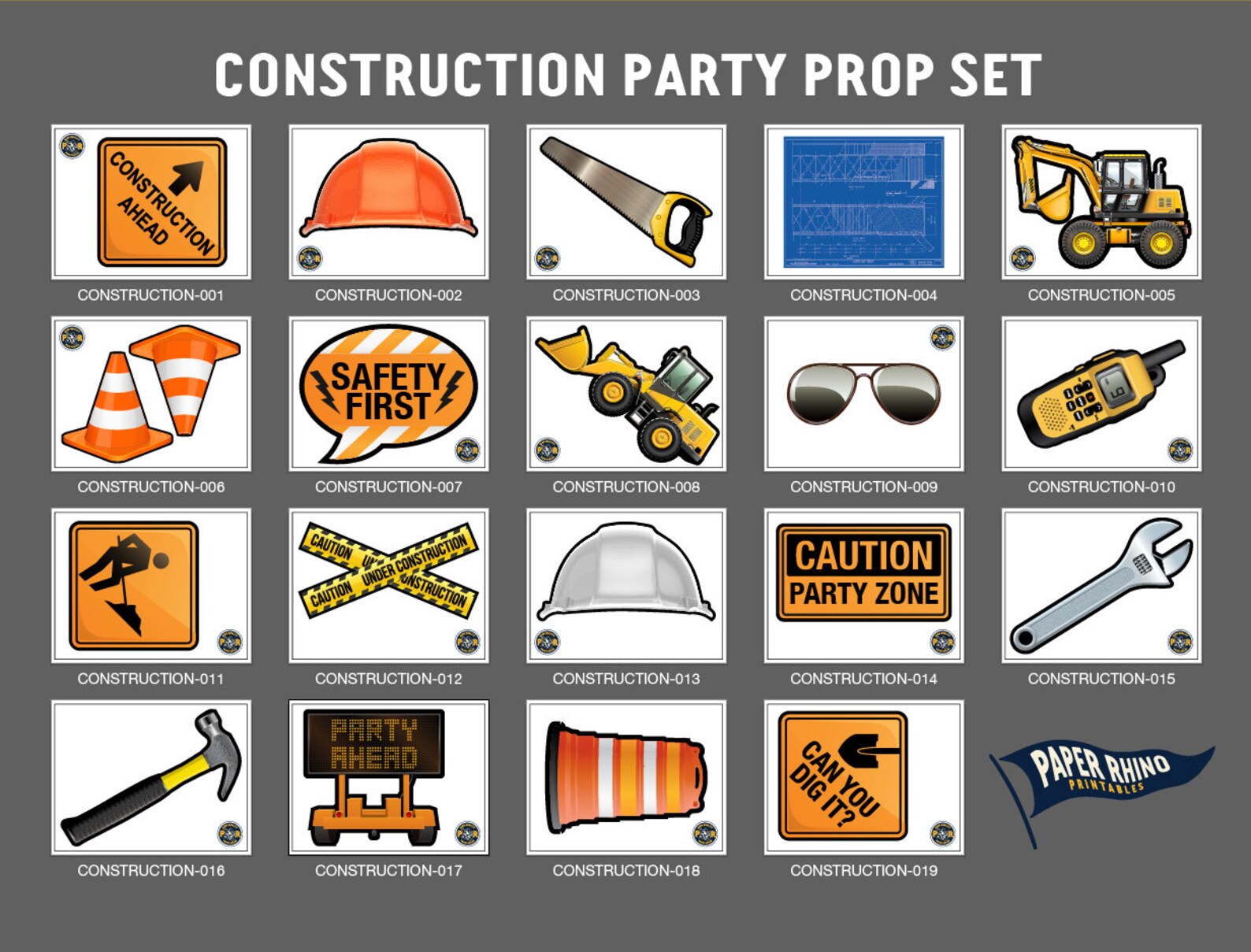 Construction Photo Booth Party Props Tools Safety Dig Caution Build ...
