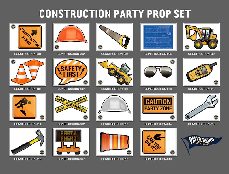 Construction Photo Booth Party Props - Tools Safety Dig Caution Build ...