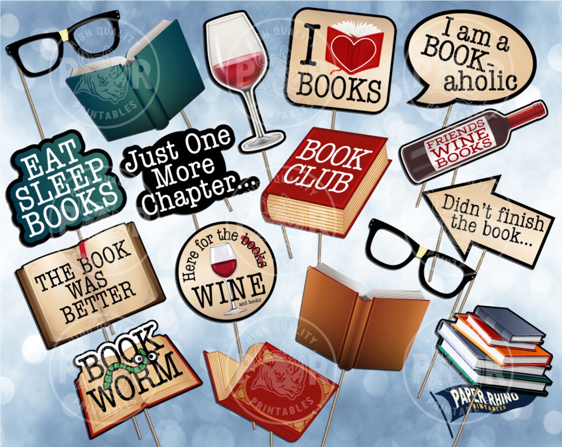 Book Club Photo Booth Party Props - Wine Friends Reading Chapter Eat ...