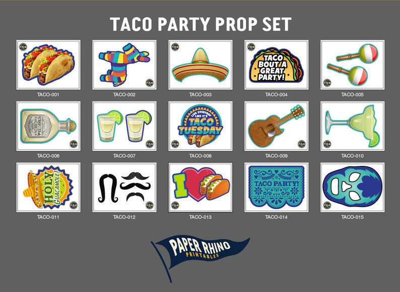 Taco Party Photo Booth Props - Fiesta Mexican Food Spanish Tuesday Holy ...