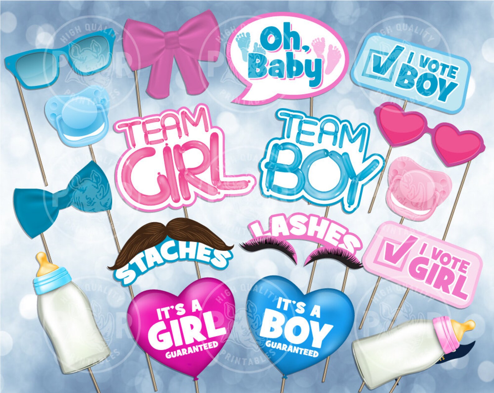 Gender Reveal Photo Booth Party Props Decoration Decor Newborn Boy Girl ...