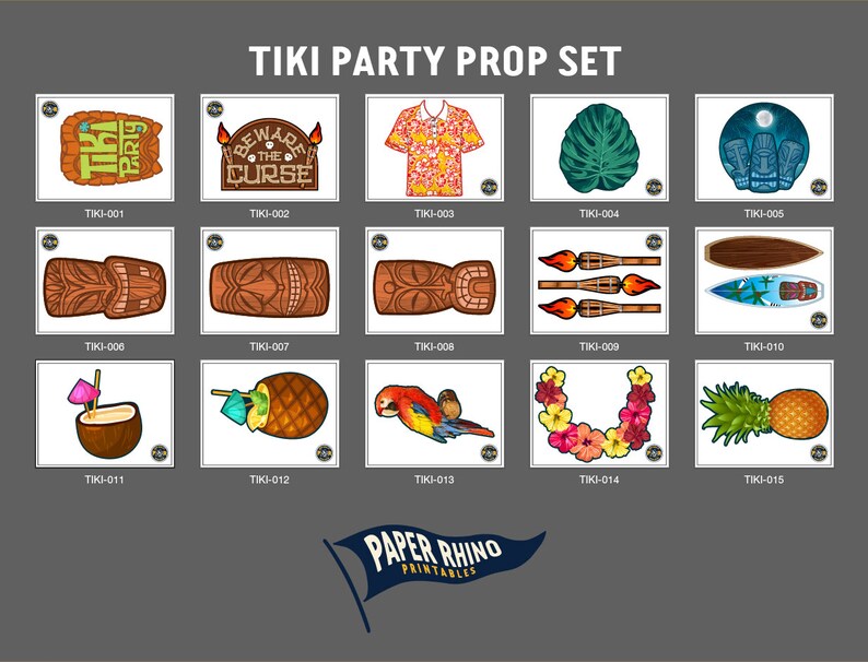 Tiki Photo Booth Party Props Tropical Hawaiian Island Coconut Surfing ...