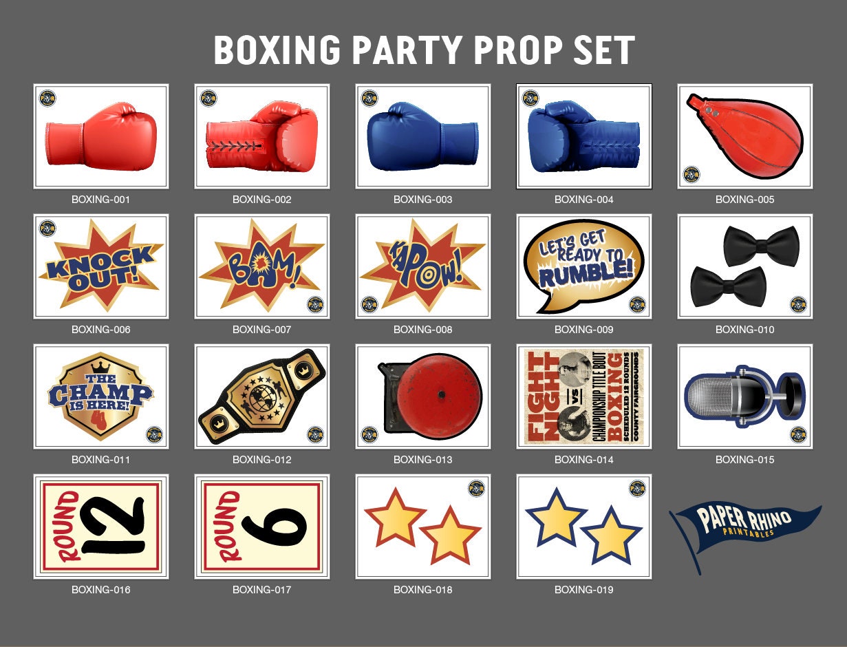 Boxing Photo Booth Party Props Boxer Gloves Ring Bell Stars Round Rocky ...