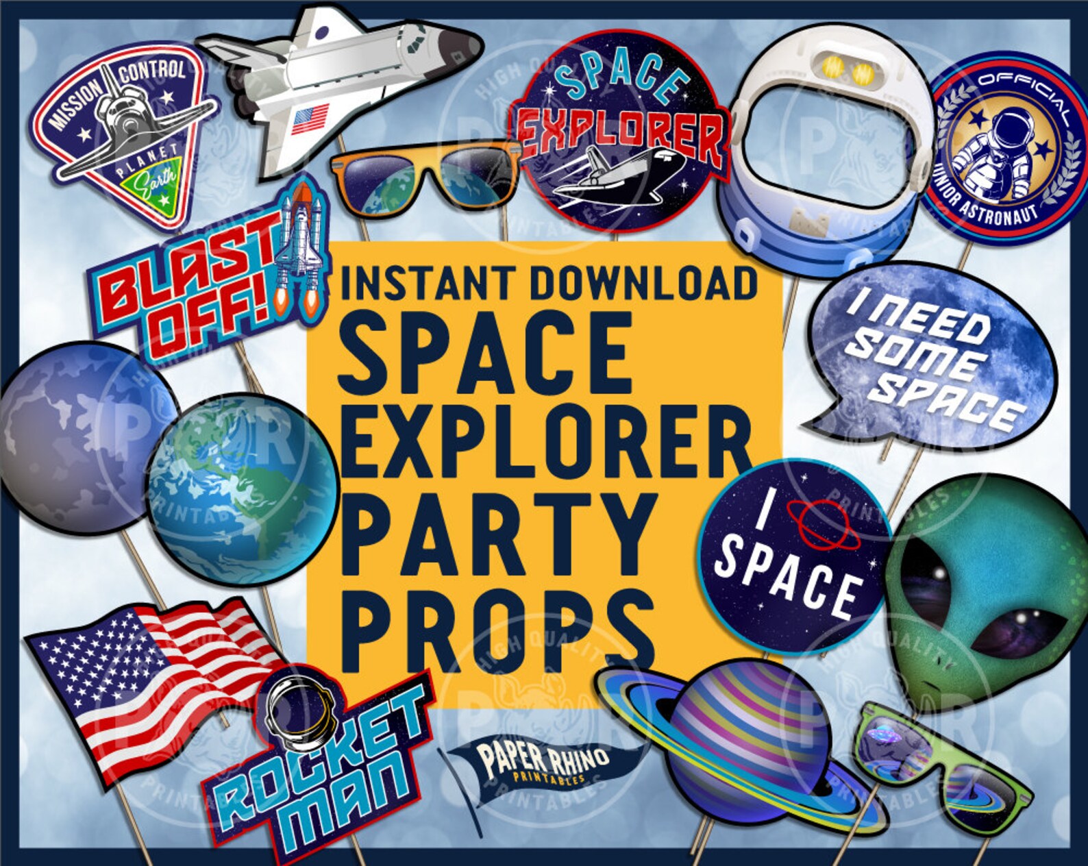 Space Explorer Photo Booth Party Props Astronaut Saturn Aliens UFO ...