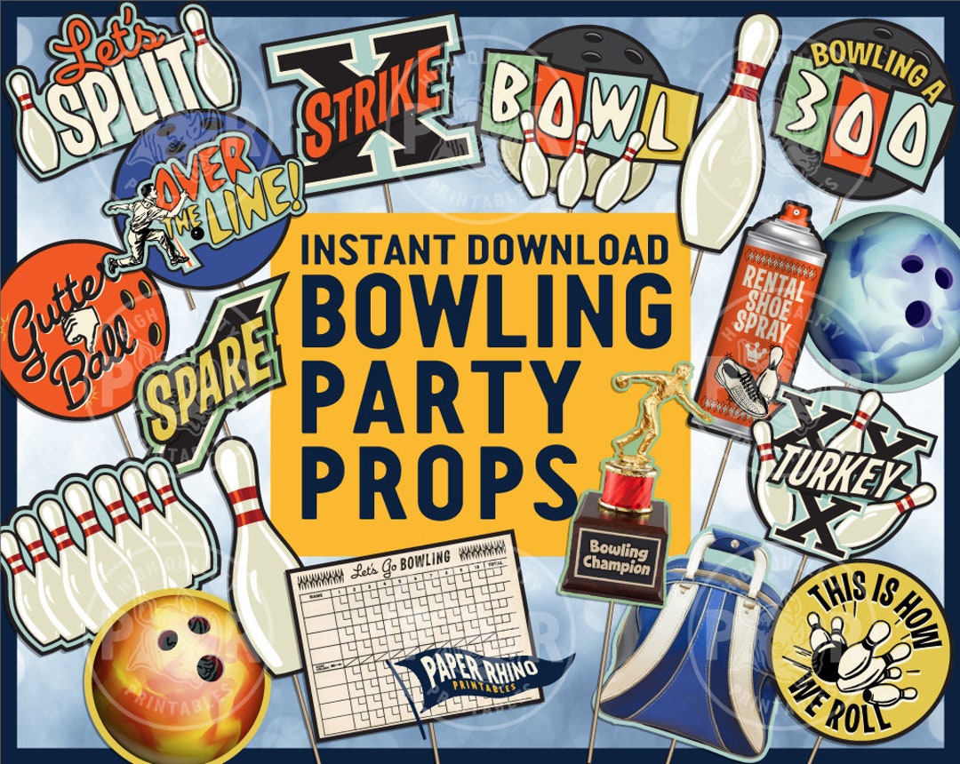 Bowling Photo Booth Party Props - Decoration Strike Spare Pins 300 Ball ...