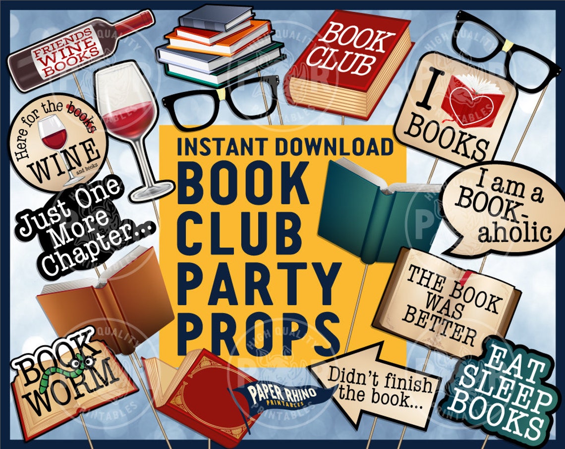Book Club Photo Booth Party Props - Wine Friends Reading Chapter Eat ...