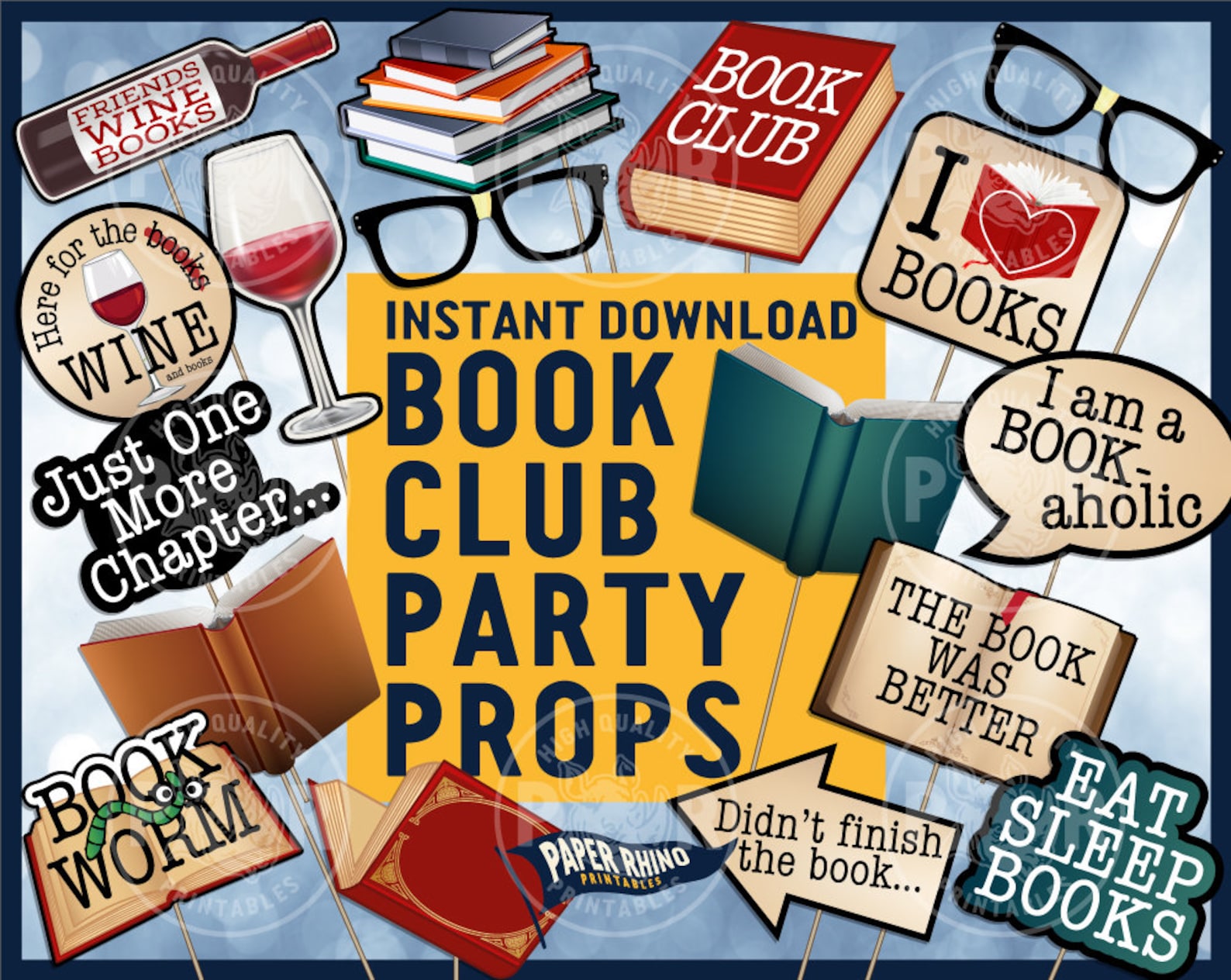 Book Club Photo Booth Party Props - Wine Friends Reading Chapter Eat ...