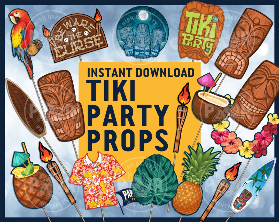 Tiki Photo Booth Party Props - Tropical Hawaiian Island Coconut Surfing ...
