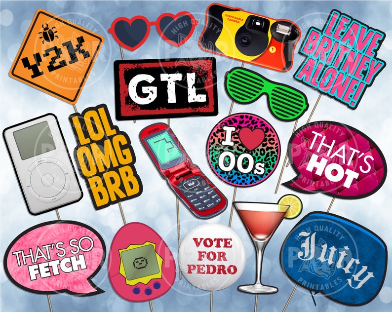 I Love the 00s Photo Booth Party Props - Decoration 2000s Decor 21st ...