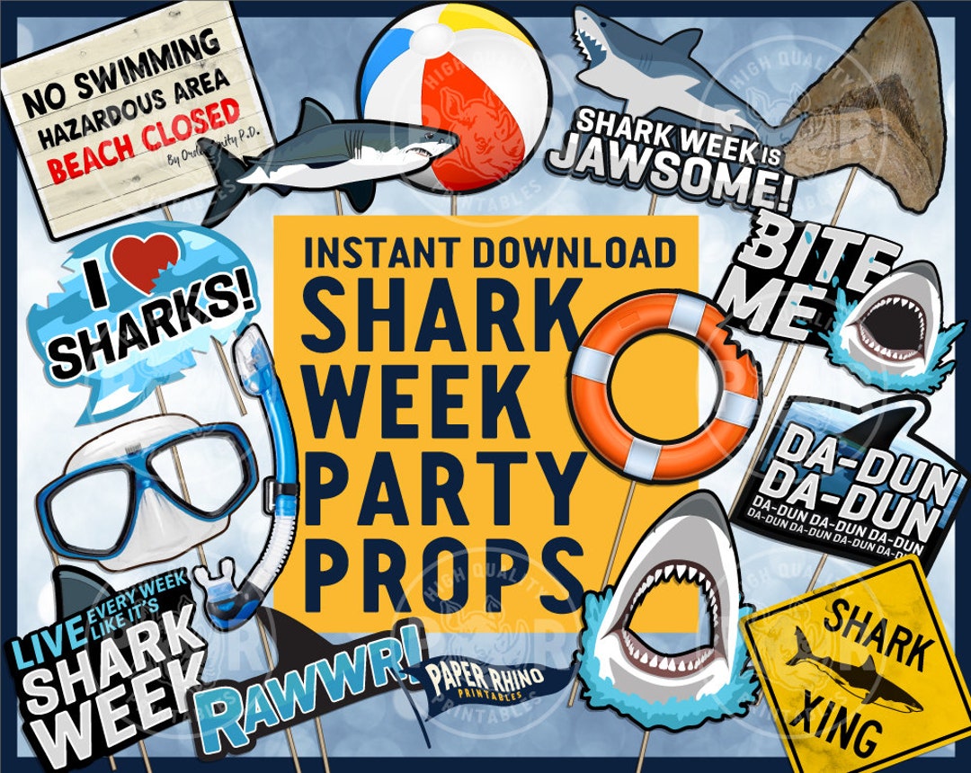 Shark Week Photo Booth Party Props - Decoration Bite Me Jawsome Great ...