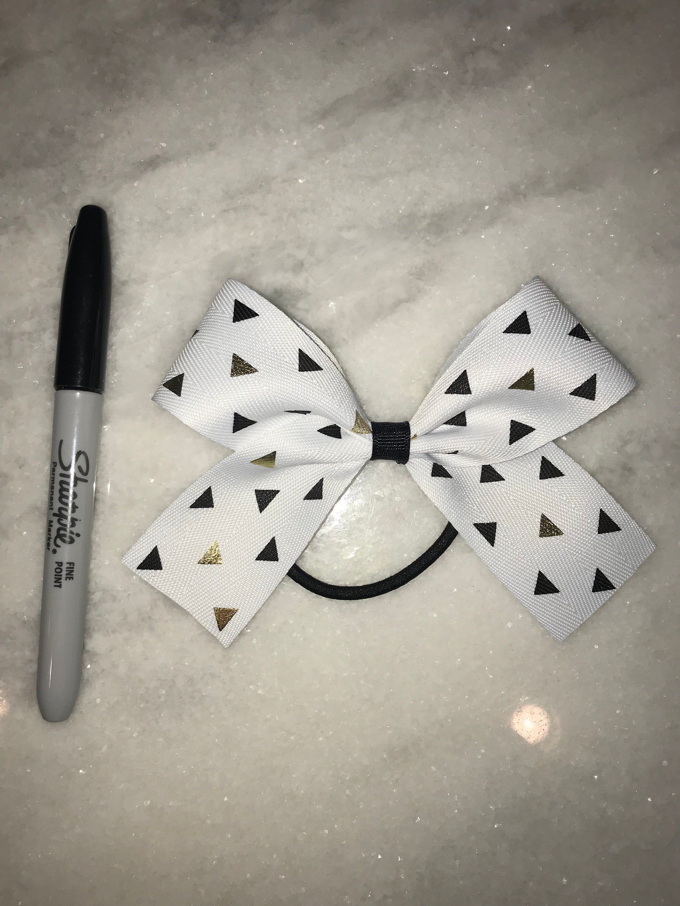 Medium White Black and Gold Triangle Pattern Hair Bow, Aztec Triangle ...