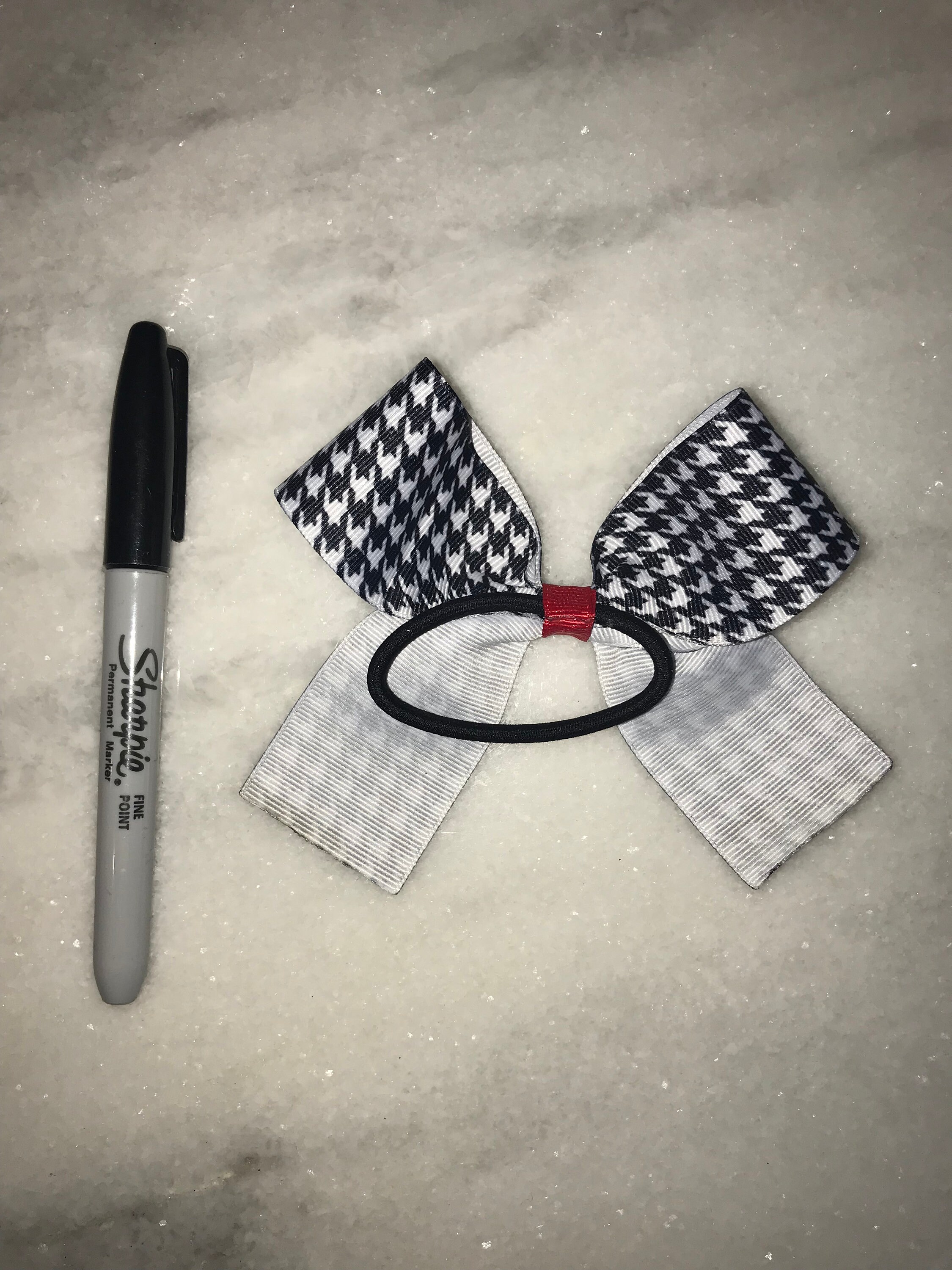 Medium Black White & Red Houndstooth Pattern Hair Bow, Cheer Bow ...