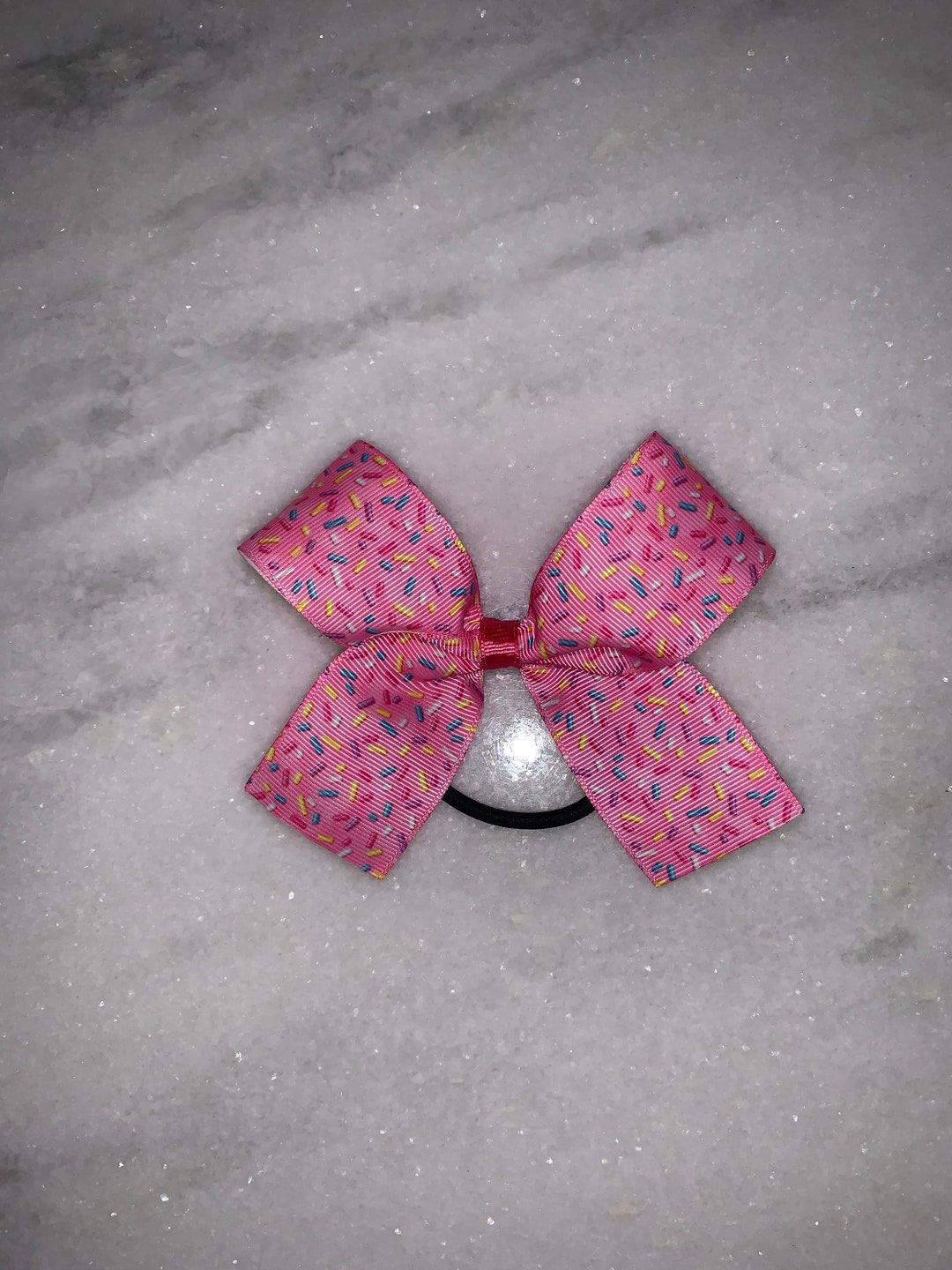 Medium Pink & Rainbow Sprinkles Hair Bow, Elastic Hair Tie, Cheer Bow ...