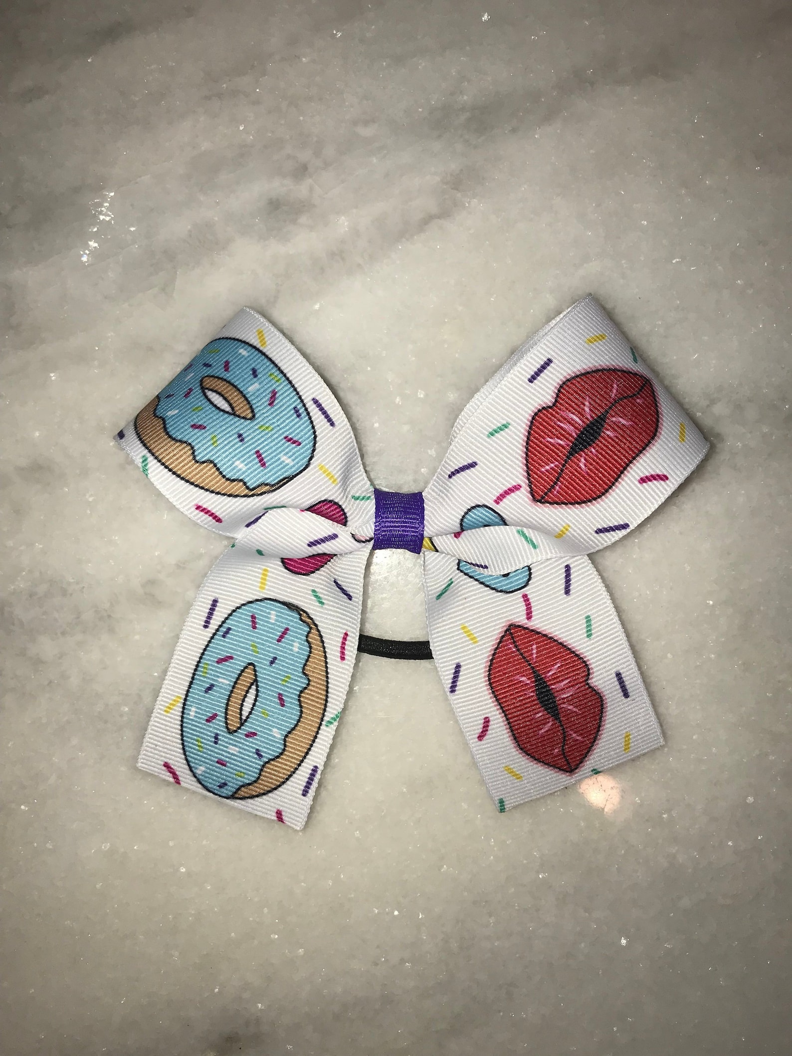 Medium White, Teal Donuts and Red Lips Hair Bow, Donut Bow, Lipstick ...