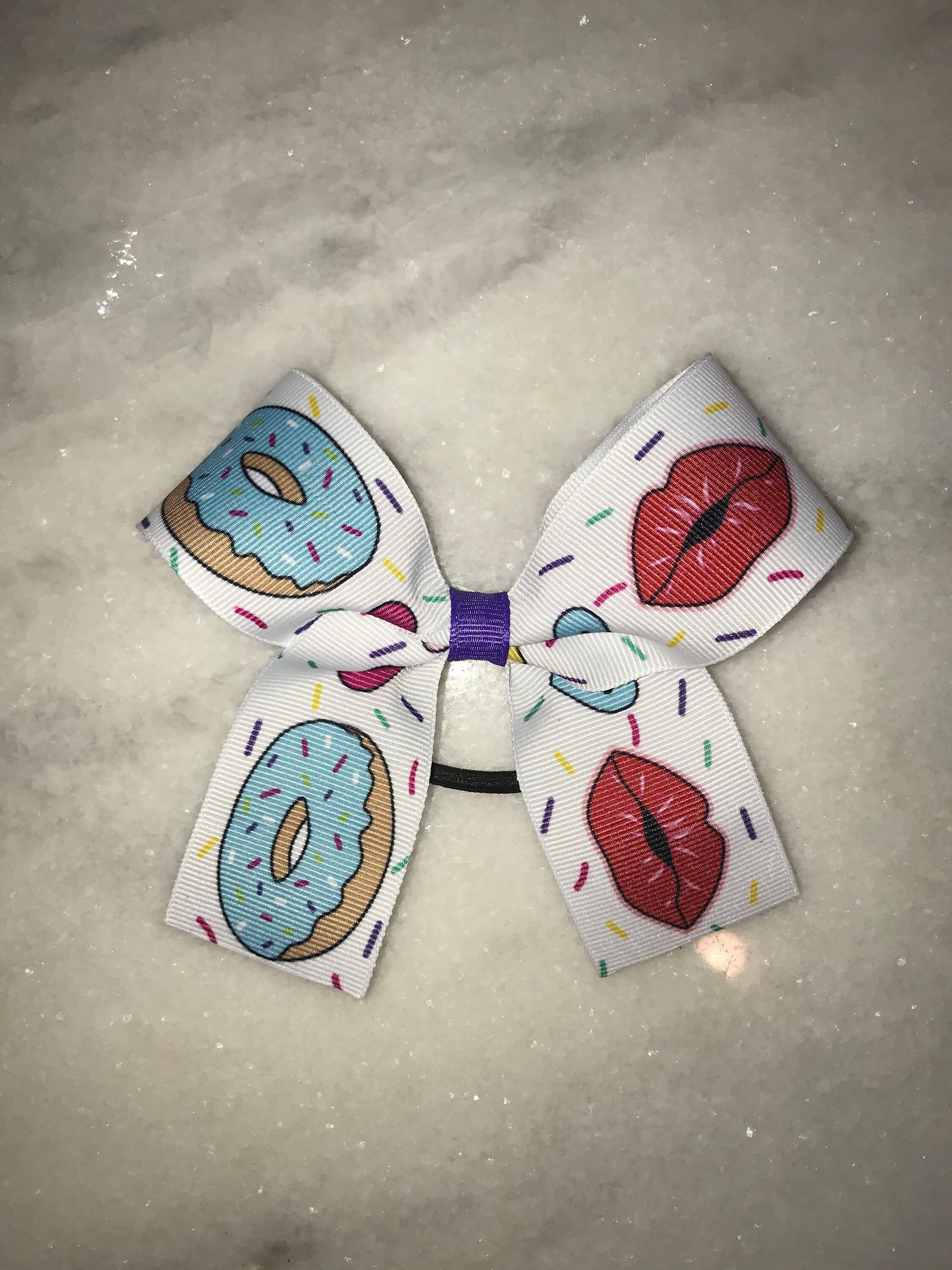 Medium White, Teal Donuts and Red Lips Hair Bow, Donut Bow, Lipstick ...