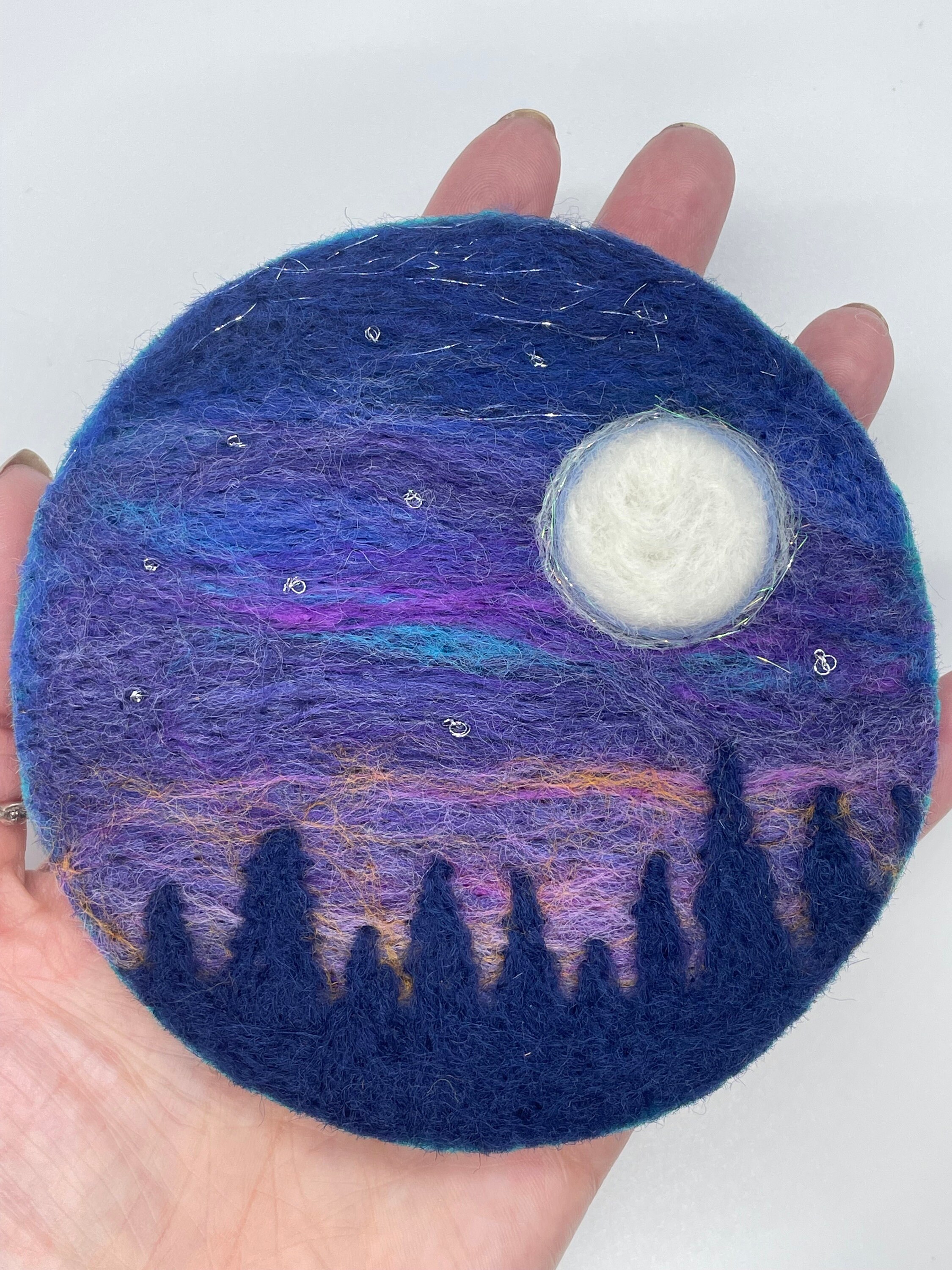 Needle Felt Night Sky Artwork Wool Painting Trees Moon - Etsy UK