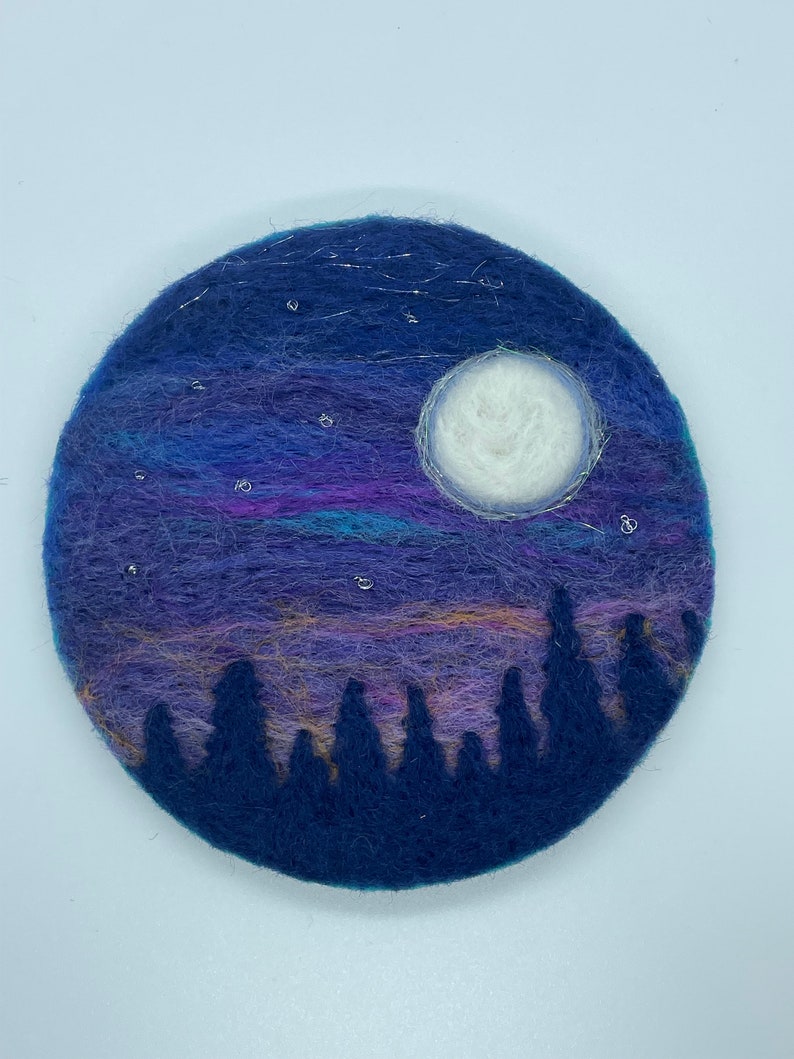 Needle Felt Night Sky Artwork Wool Painting Trees Moon - Etsy UK